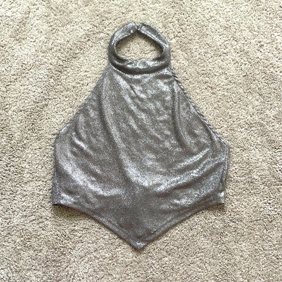 Topshop | Tops | Silver Topshop Backless Halter Crop Top | Poshmark